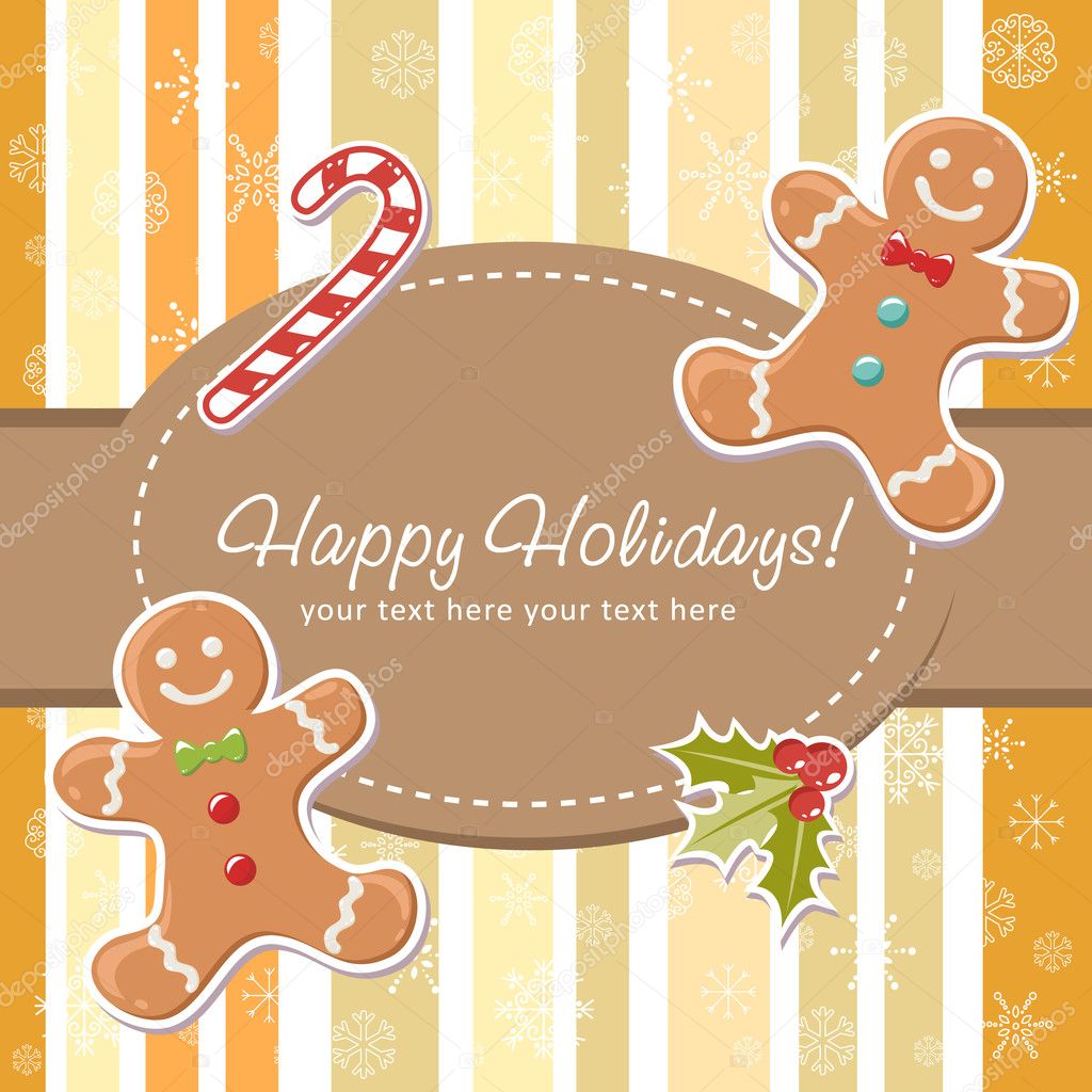 Christmas card with gingerbread man — Stock Vector © Yuzach #8008148