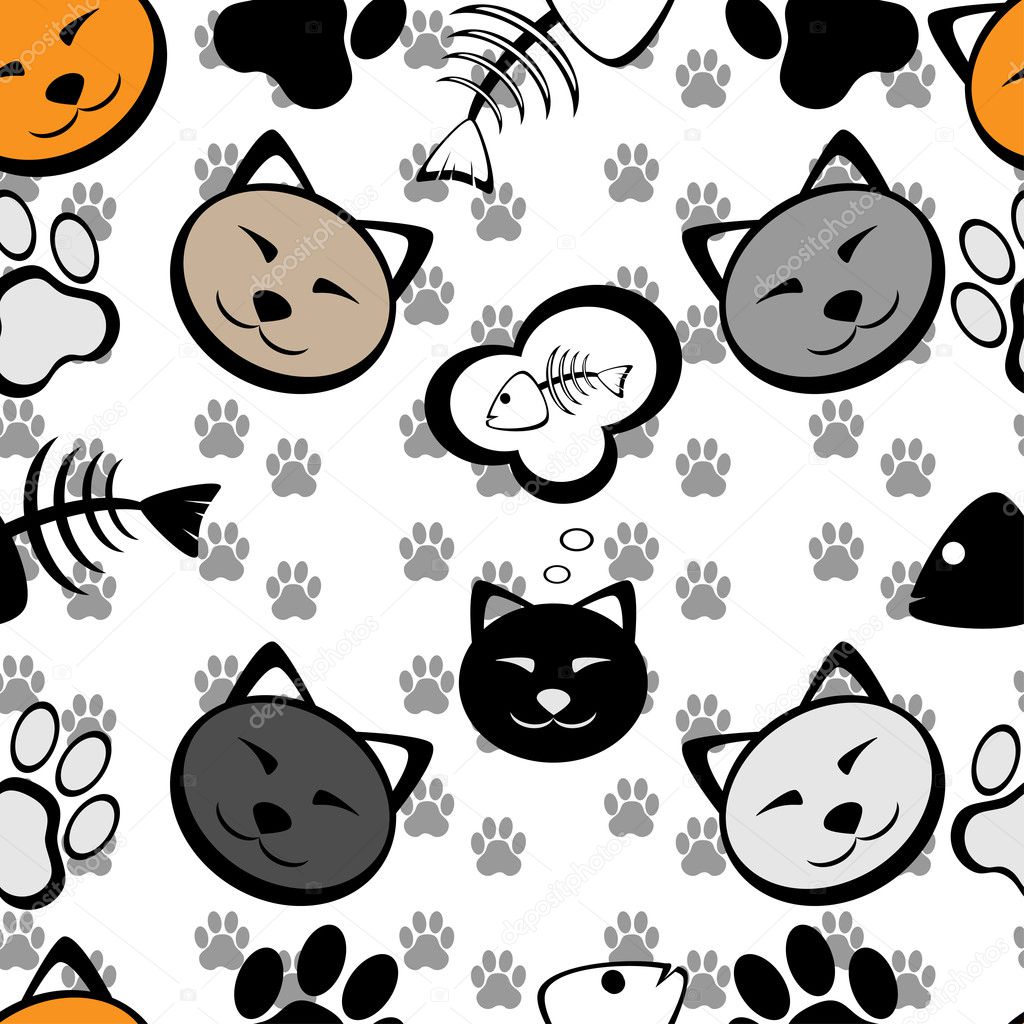 Cat with fish bone background Stock Vector by ©mammairina 10150631