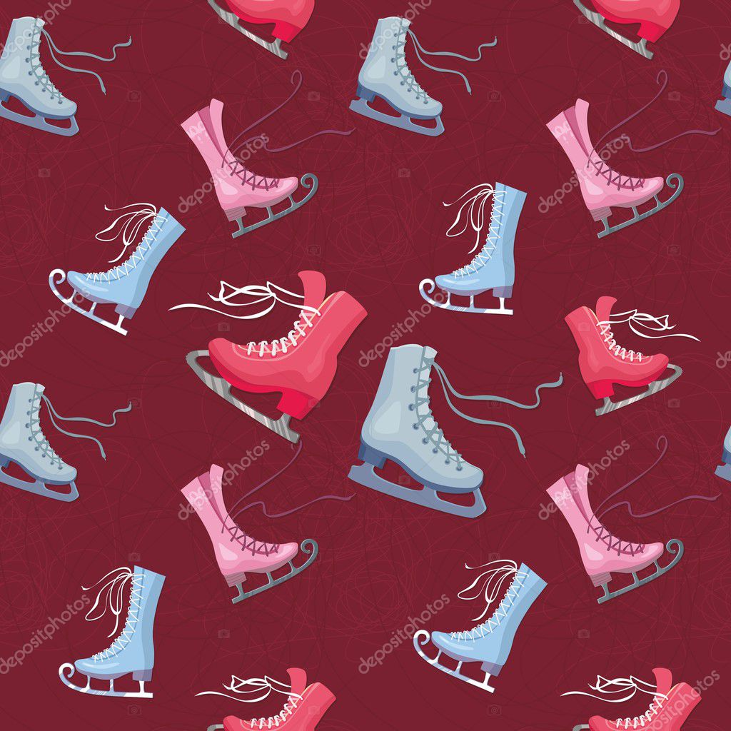 Seamless texture - skates for figure skating. burgundy background and ...