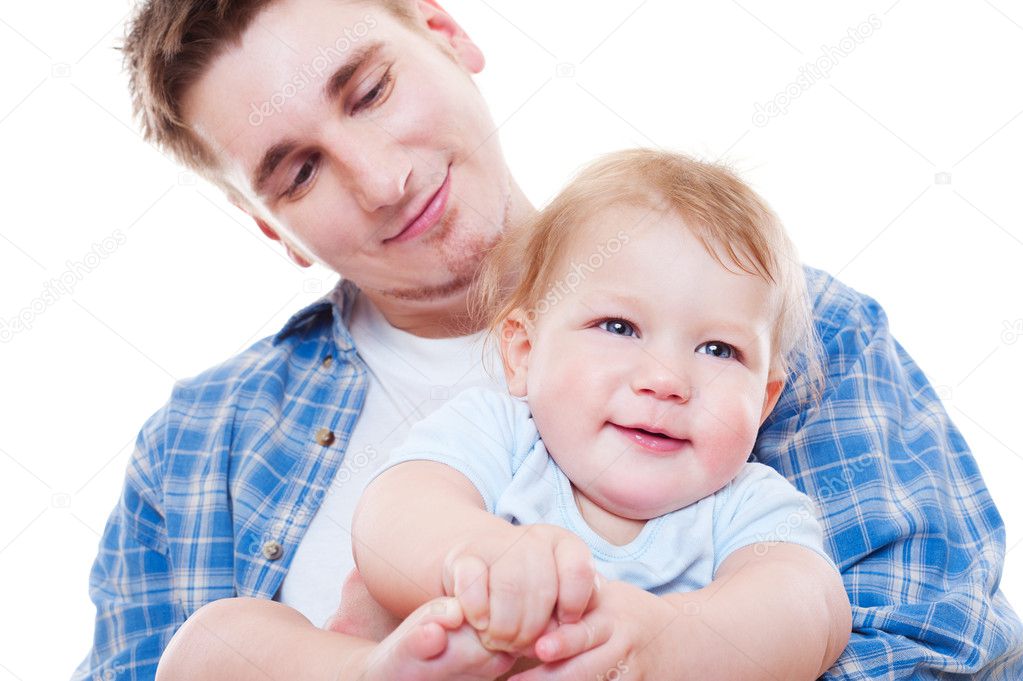 Studio picture of smiley father and son — Stock Photo © konstantynov ...
