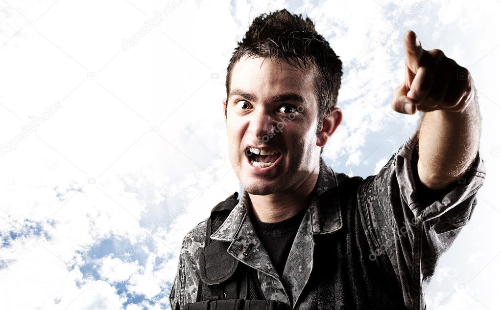 Soldier pointing with finger — Stock Photo © Krakenimages.com #10172330