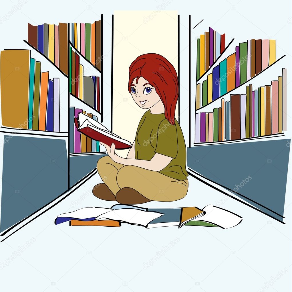 Students Studying In Library Clip Art