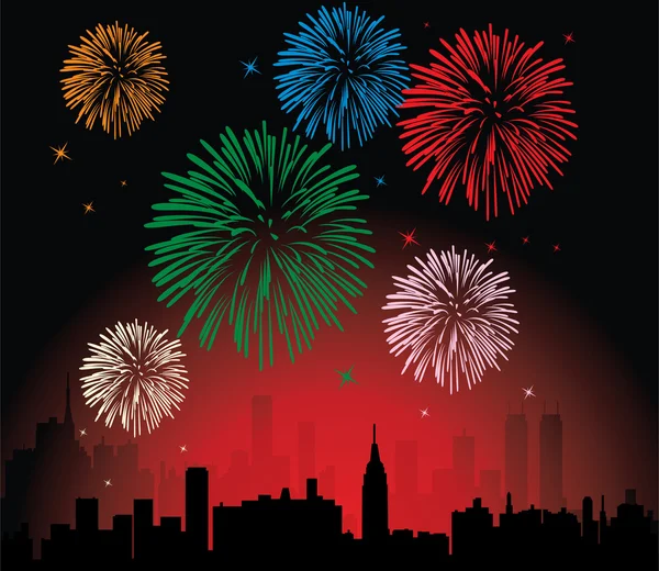 Fireworks over a city — Stock Vector © dmstudio #7271489