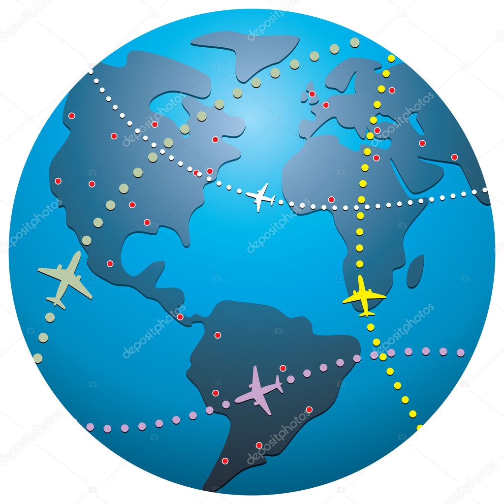 Vector airplane flight paths over earth globe — Stock Vector © dmstudio ...