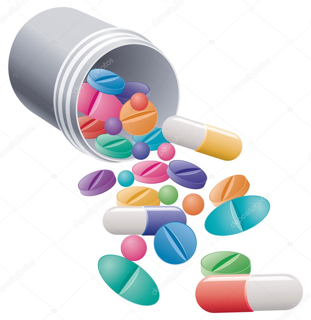 Vector Pills And Capsules In A Medical Container — Stock Vector