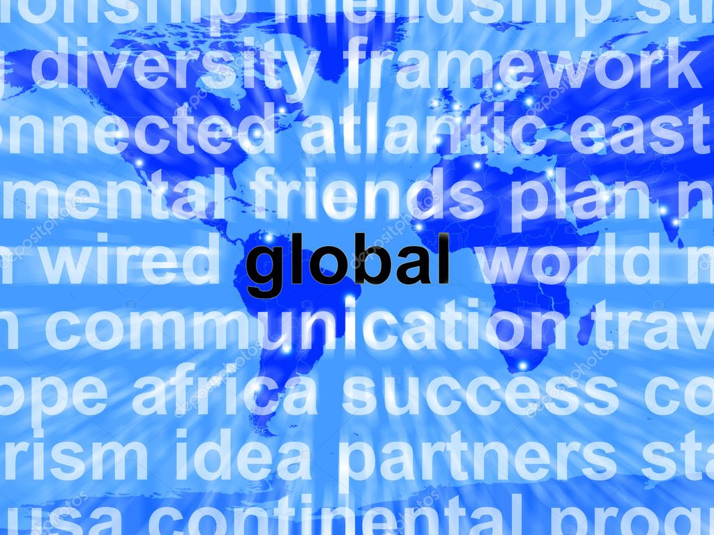 Global Word On Map Showing International Commerce Stock Photo by ...
