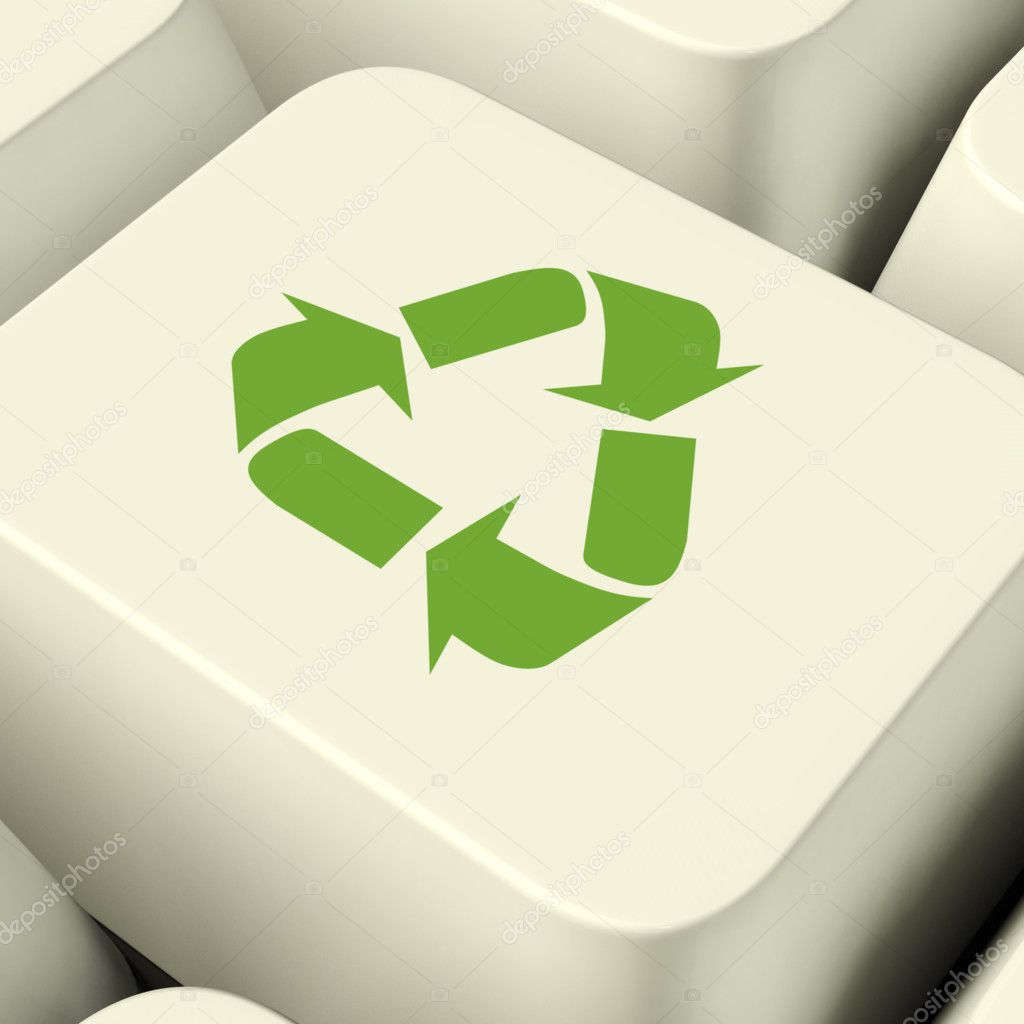 Recycle Icon Computer Key In Green Showing Recycling And Eco Fri Stock ...