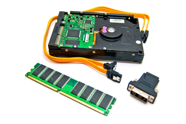 Hard drive, cd-rom and computer memory on white background — Stock ...