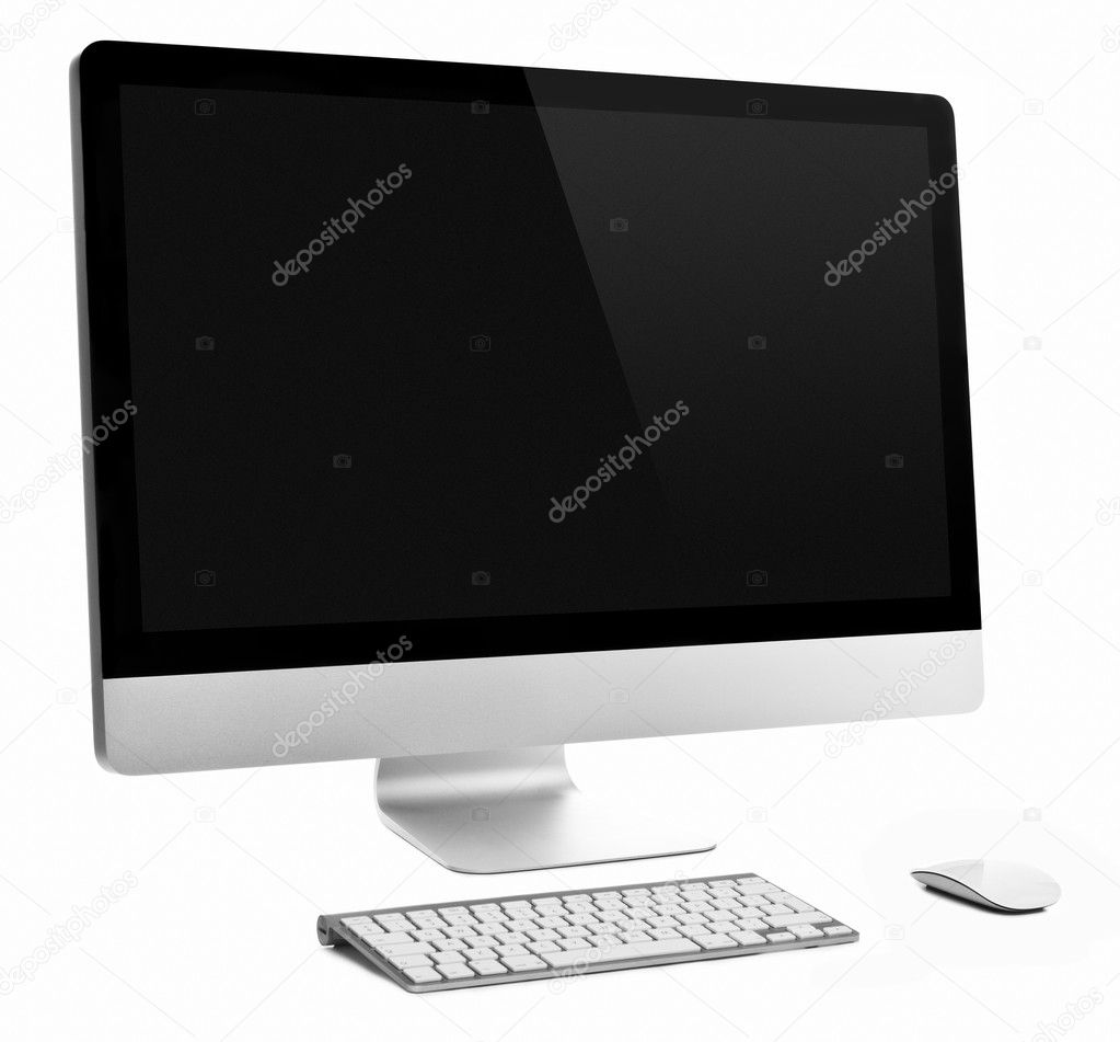 Desktop computer with wireless keyboard and mouse — Stock Photo ...
