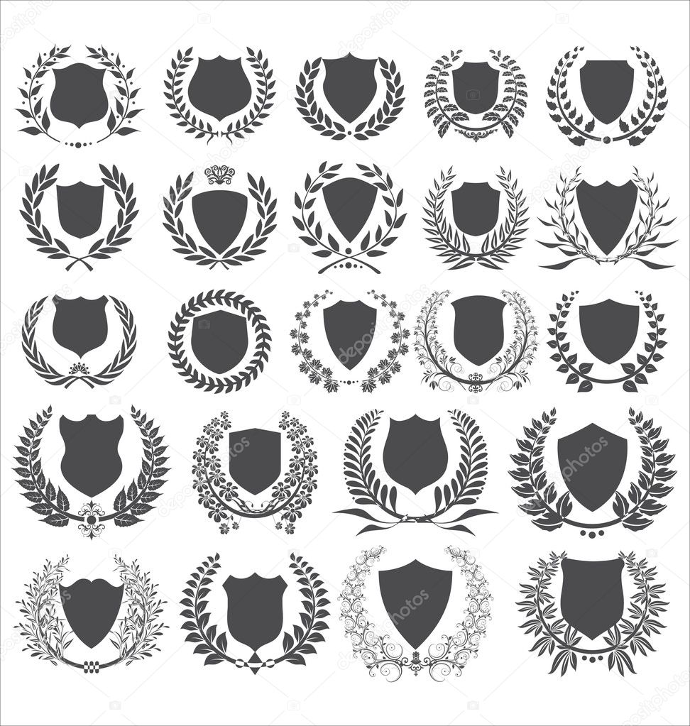 Set - guirnalda de escudo y laurel — Vector stock © creative-4m #9649435