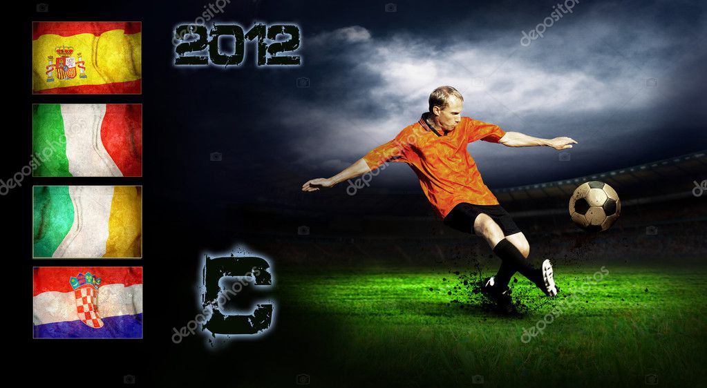 Group of UEFA EURO Championship on the stadium football field ba ...