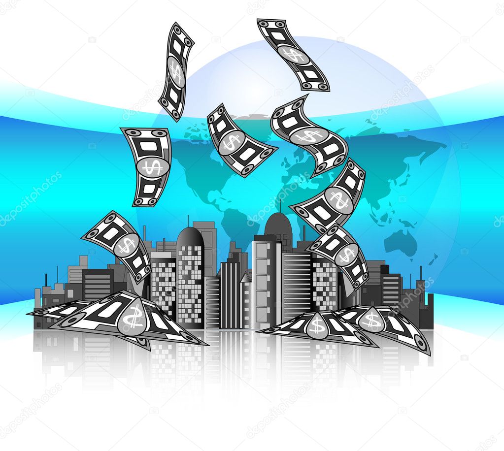 City skyline with money and earth globe Stock Vector Image by ©gigra ...