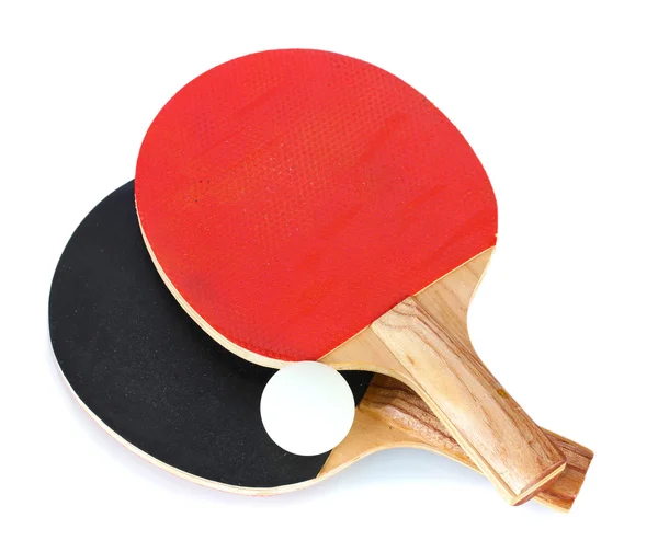 Ping-pong rackets and ball, isolated on white — Stock Photo ...