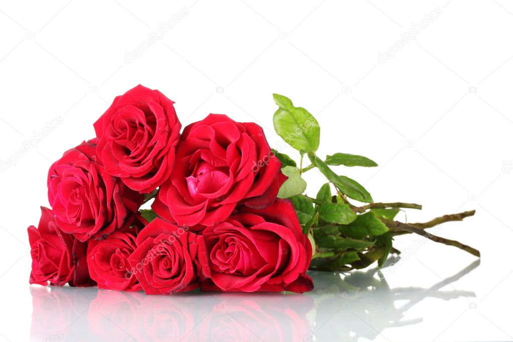 Beautiful bouquet of red roses isolated on white — Stock Photo ...