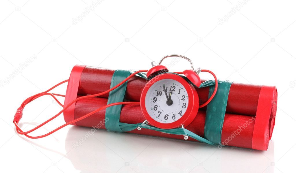 Timebomb made of dynamite isolated on white — Stock Photo © belchonock ...