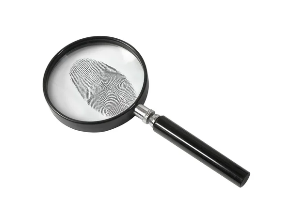 Magnifying glass in hand and fingerprint — Stock Photo © Violin #8078251