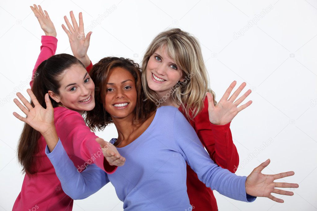 Three female friends waving — Stock Photo © photography33 #8484210 Three female friends waving — Stock Photo © photography33 #8484210