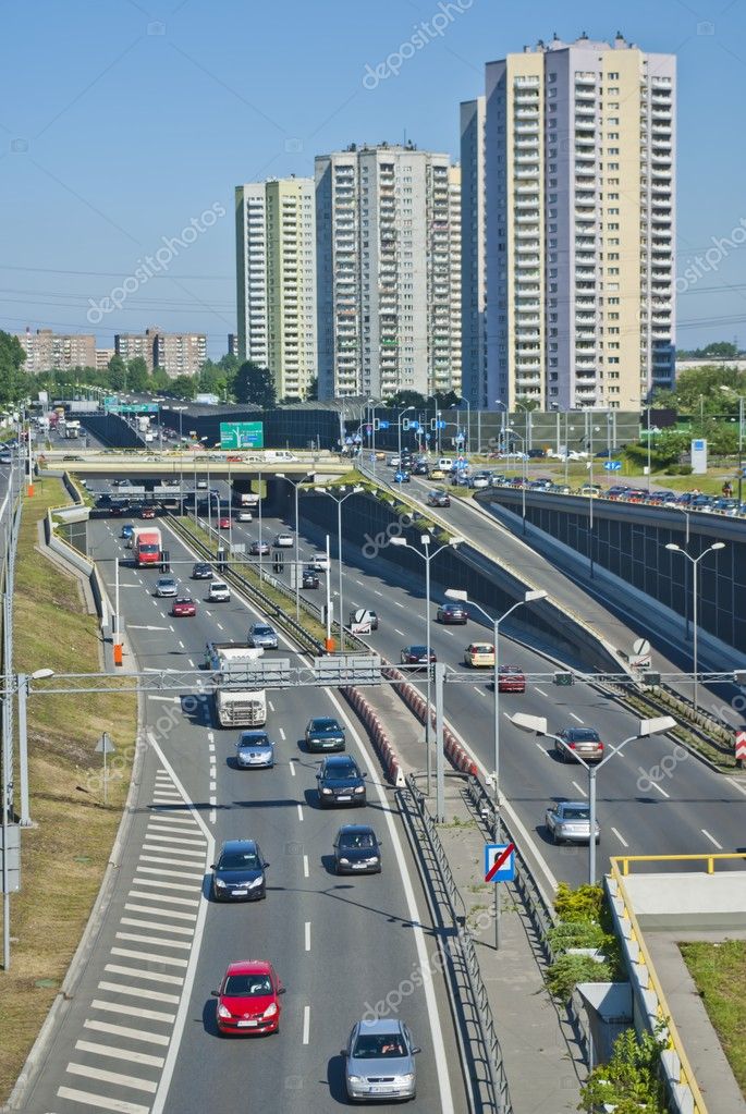 Urban Space, Traffic and Highway with Skyscrapers Stock Photo by ...