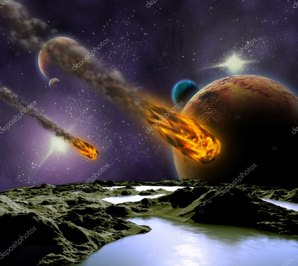 Attack of the asteroid on the planet in the universe. Abstract i ...