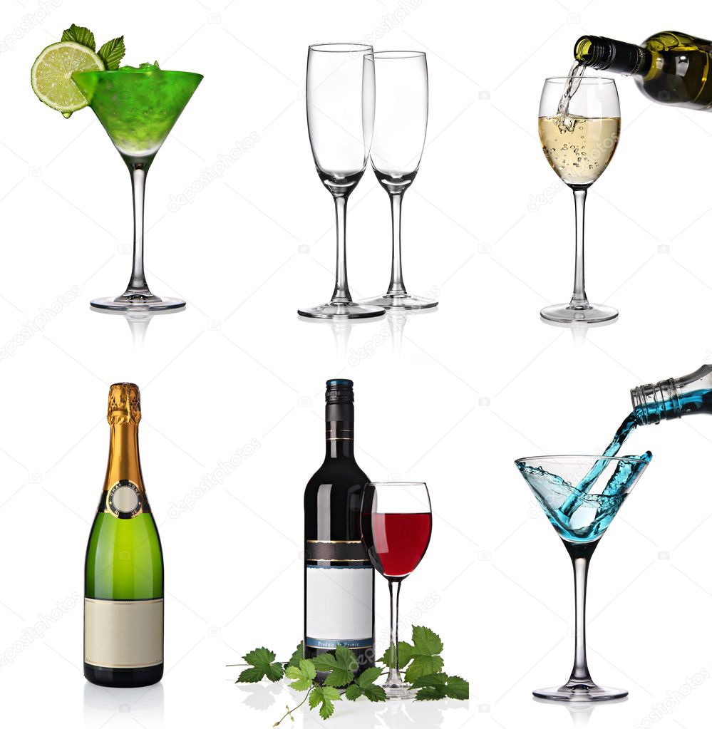 Alcohol collage with champagne, wine and cocktails — Stock Photo ...
