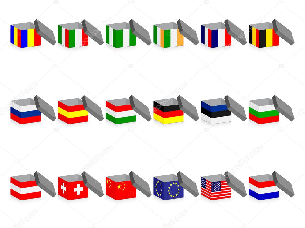 Open boxes with flags Stock Vector Image by ©marincas_andrei #8037115