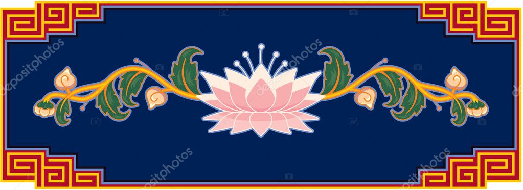 Oriental Chinese Floral Design Element in the Frame - Lotus Flower ...
