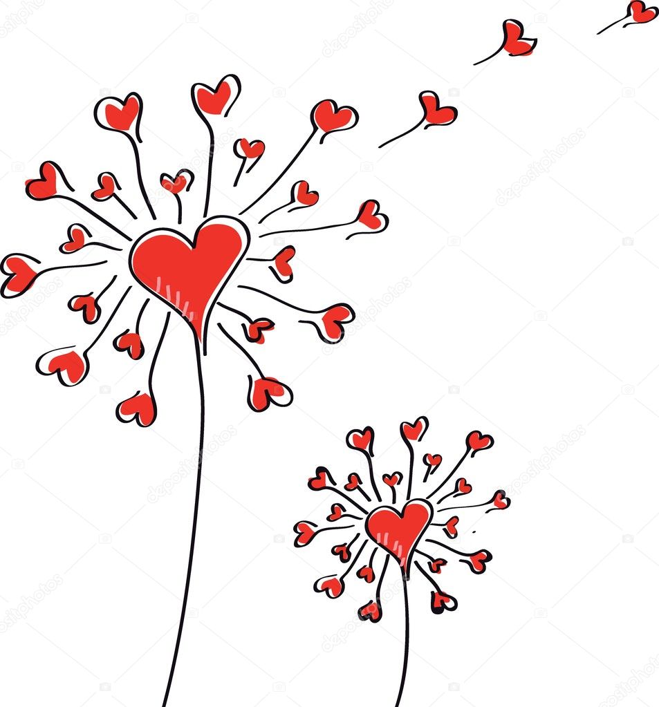 Dandelion with hearts. — Stock Vector © hi6un #9003403