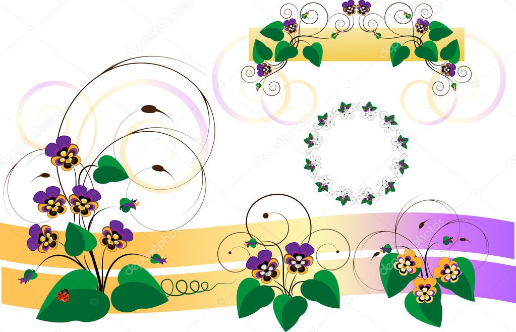 Frames,corners,bouquets of violets-pansy. Details — Stock Vector ...