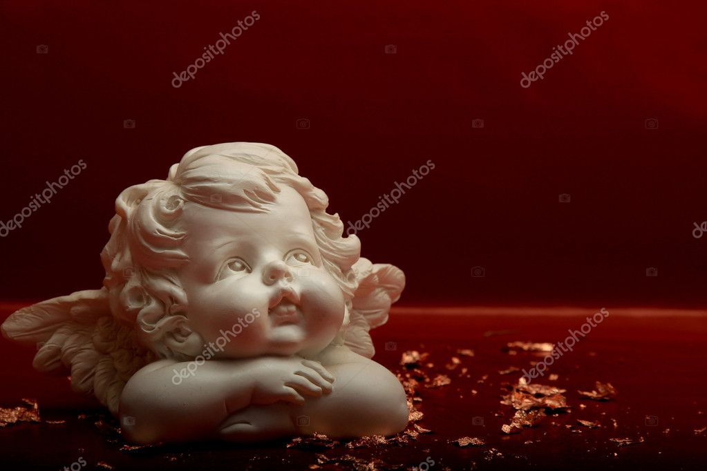 Christmas Baby angel with red bacground and new year decoration on ...