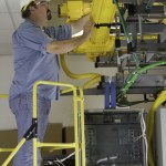 Telecommunication Worker Inspecting Fiberoptic Cables Fiberduct Osha ...