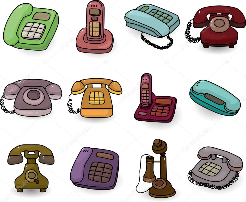conjunto de iconos divertidos dibujos animados retro teléfono — Vector ...