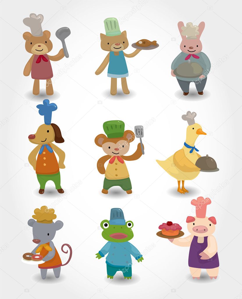 Cartoon animal chef icons set — Stock Vector © mocoo2003 #8290066