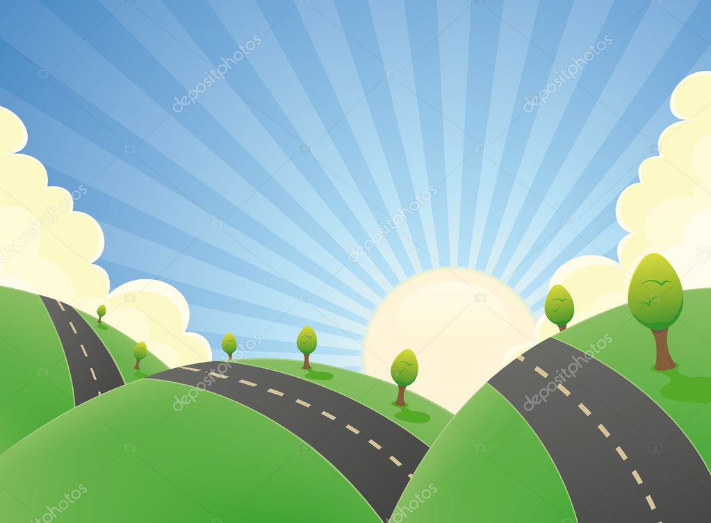 Cartoon Landscape Road In The Summer — Stock Vector © benchyb #10484011