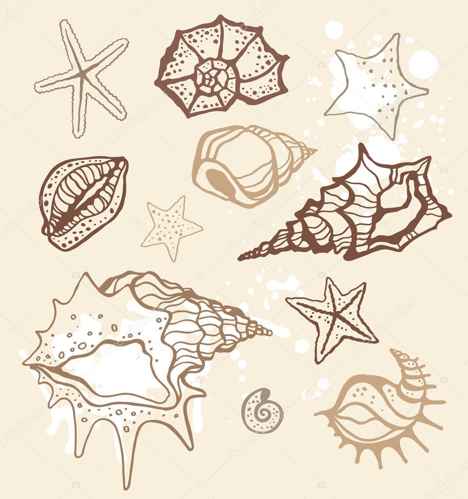 Colección de mar. Ilustración vectorial dibujada a mano Vector de stock ...