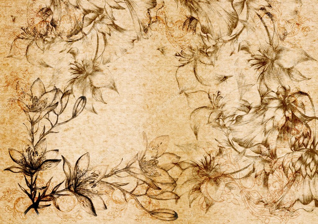 Abstract grunge paper back with flourish ornament — Stock Photo ...