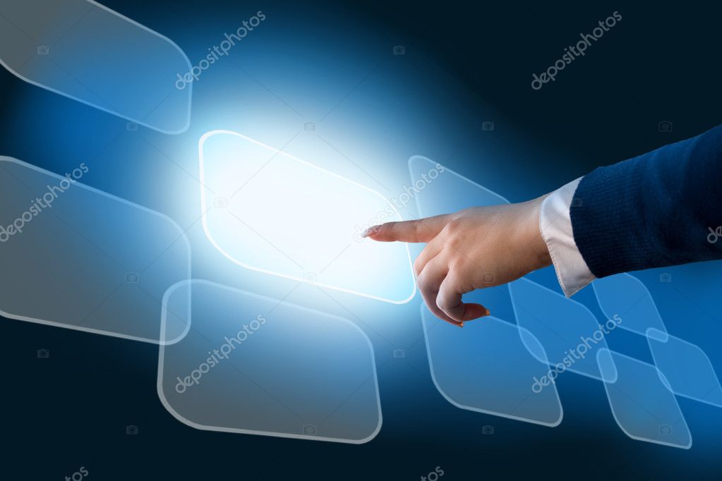 Woman's hand pushing the button. — Stock Photo © opolja #10463291