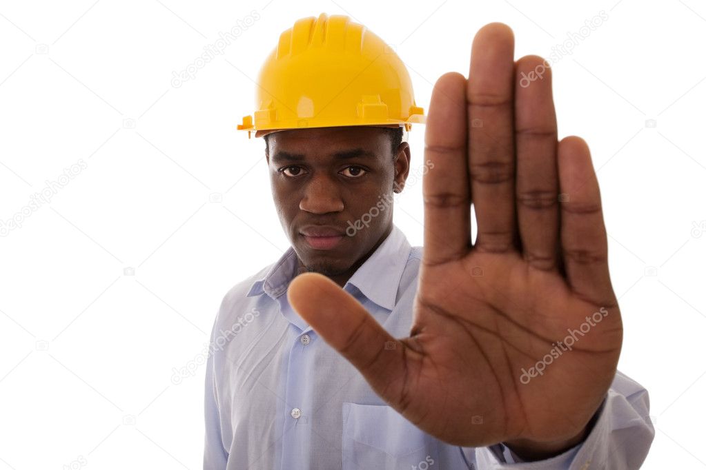African engineer order to stop — Stock Photo © hjalmeida #8288549