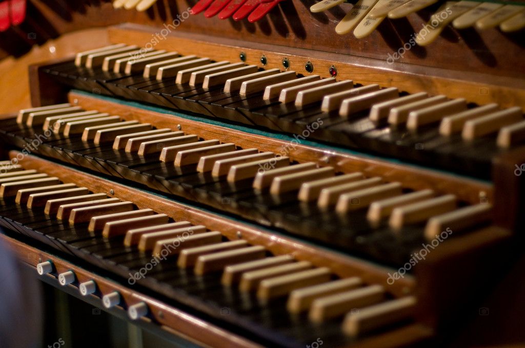 Classic organ. Keys and pedal to changing tone or instrument — Stock ...
