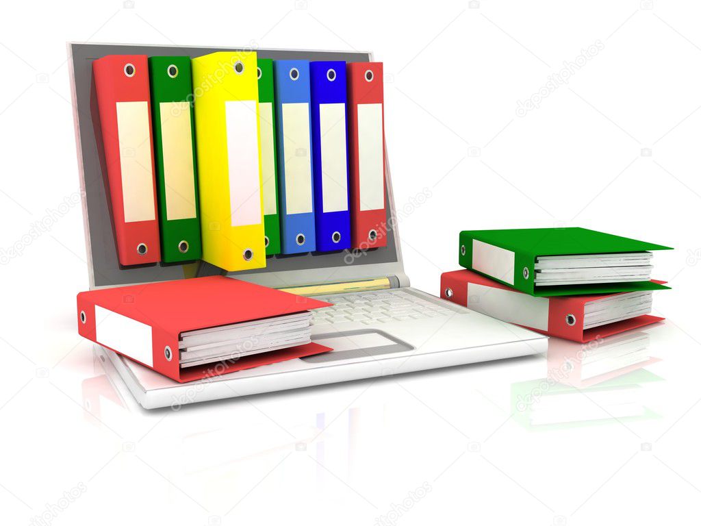 Computer and folders for documents Stock Photo by ©3DDock 8379032
