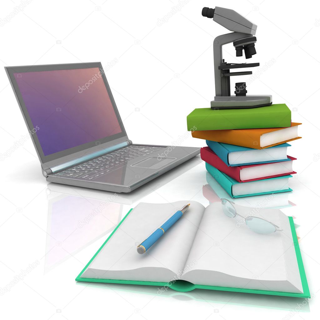Laptop, microscope and books — Stock Photo © 3DDock #8497510