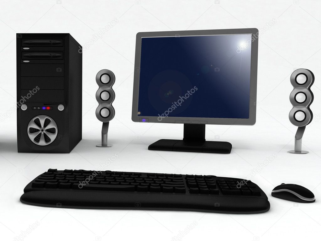 Black computer with speakers and mouse — Stock Photo © 3DDock #8960548