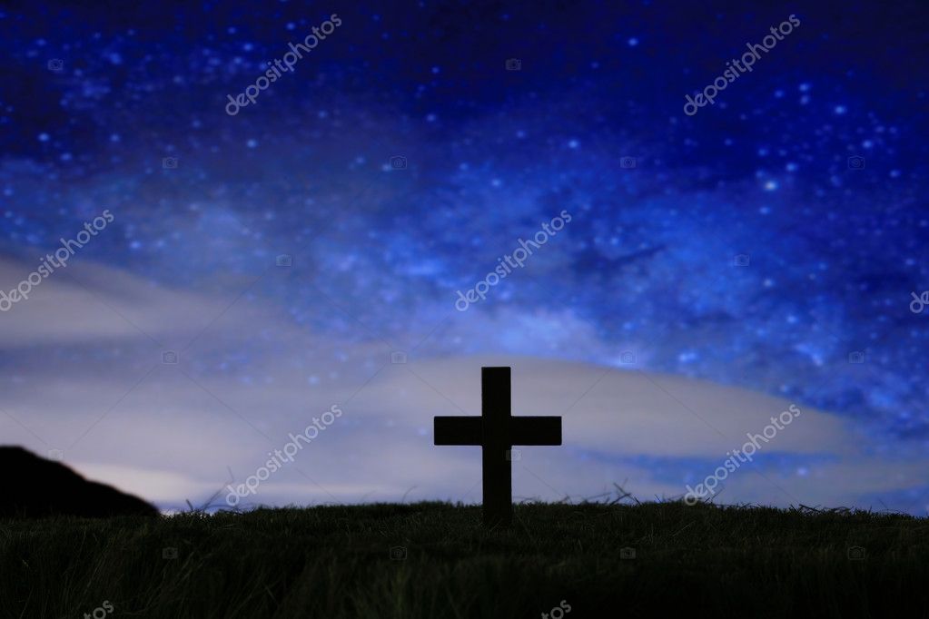 Wood cross over a dark night starry sky Stock Photo by ©ryanking999 9078834