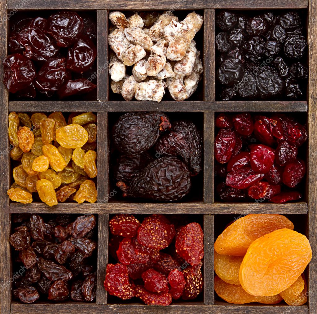 Assorted dried fruit in a printers box — Stock Photo © sjhuls #9198684