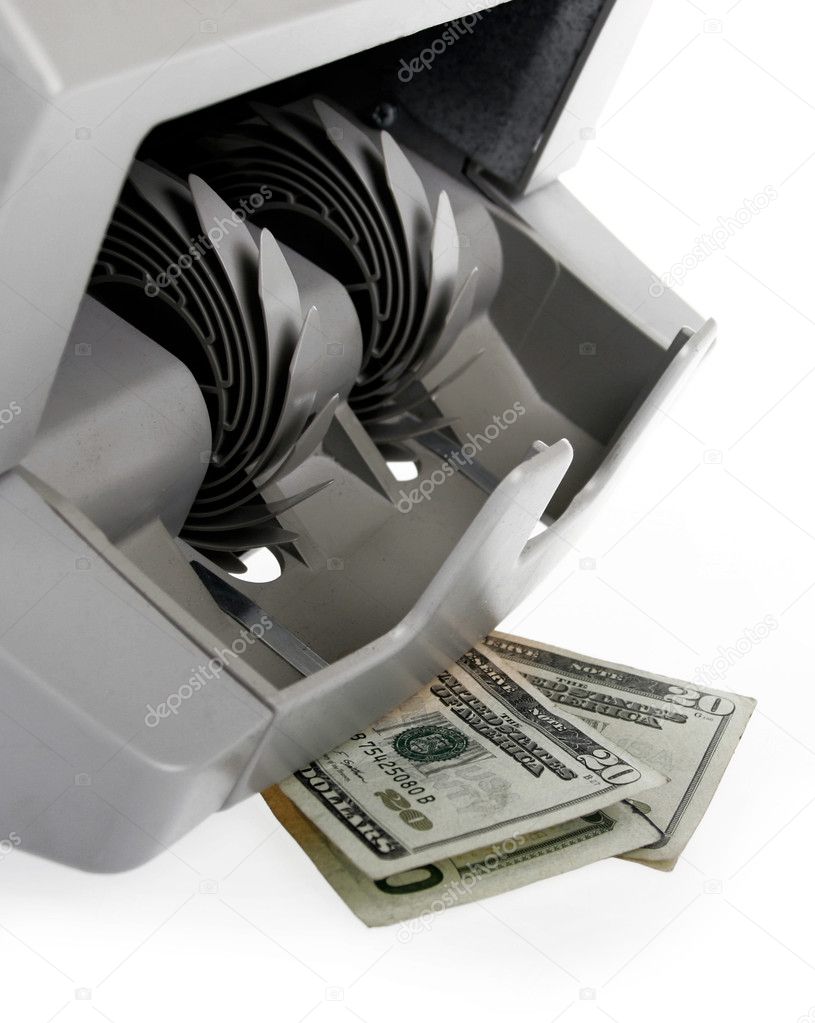Banknote counter and dollars banknotes — Stock Photo © Guzel #8642217