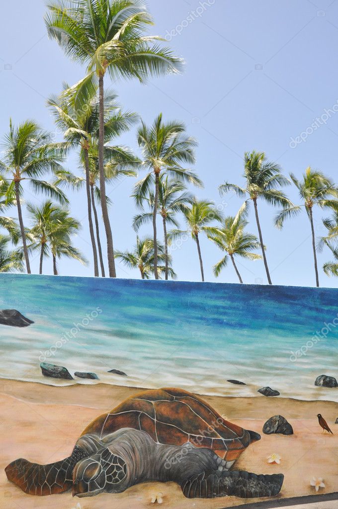 Mural with a Hawaiian Green Sea Turtle — Stock Photo © naticastillog ...