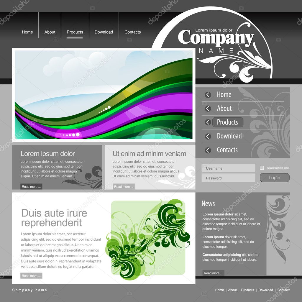 Gray Website Template 960 Grid. Stock Vector by ©Sooolnce 9044795