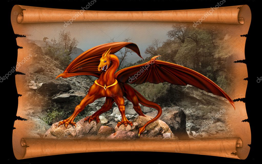 Dragon in the scroll of parchment Stock Photo by ©draco-zlat 9070293