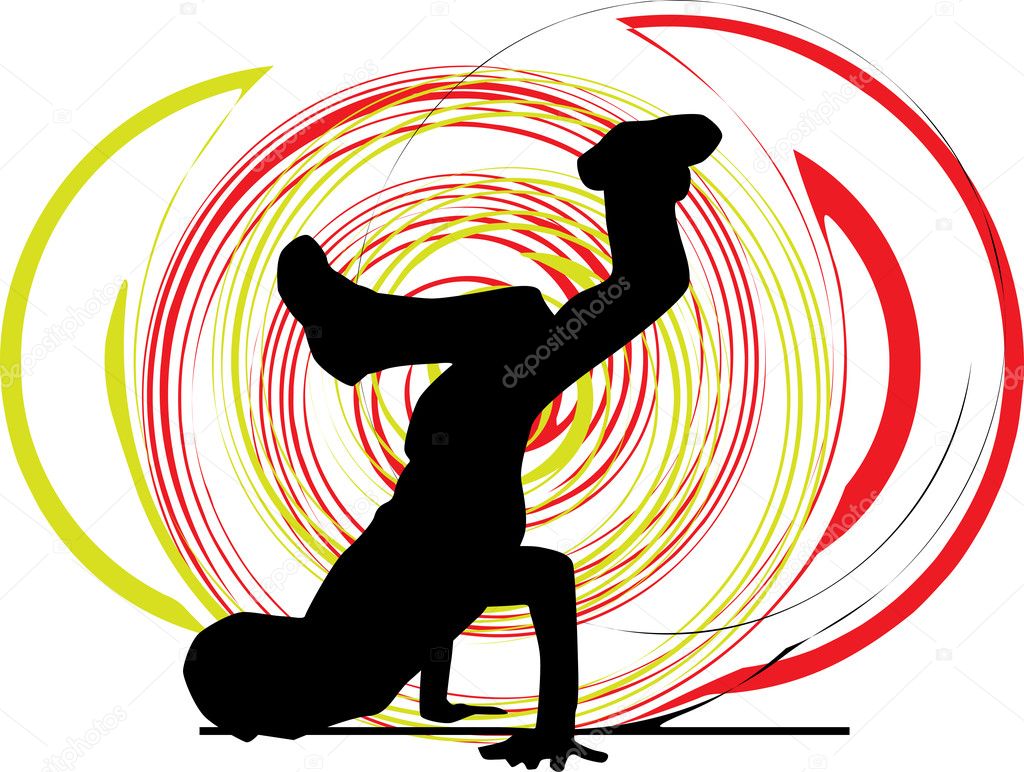 Breakdancer dancing on hand stand silhouette. Vector Illustration Stock ...