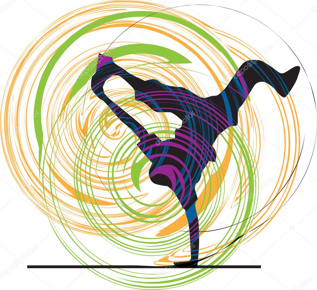 Breakdancer dancing on hand stand silhouette. Vector Illustration Stock ...