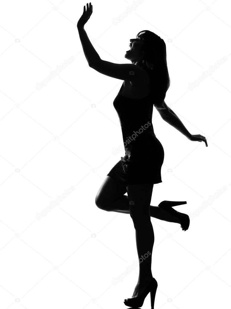 stijlvolle silhouet vrouw dansen gelukkig — Stockfoto © STYLEPICS #9003635